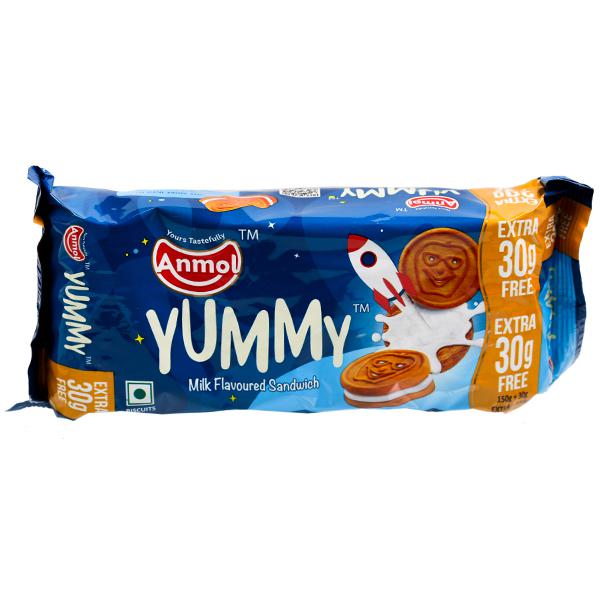 Buy Anmol Yummy Milk Flavoured Sandwich Biscuits (Extra 30 g Free) 150 ...