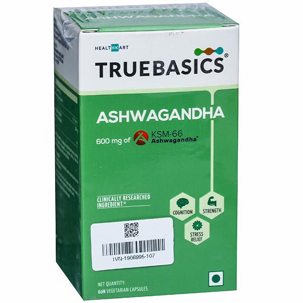 Buy HealthKart Truebasics Ashwagandha 600 mg of KSM-66 Vegetarian 60 ...
