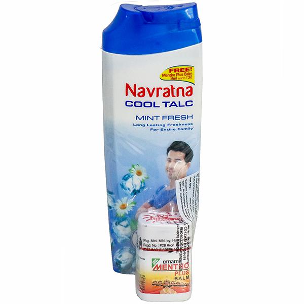 Buy Navratna Cool Mint Fresh Talc (Free Emami Mentho Plus Balm 9 ml ...