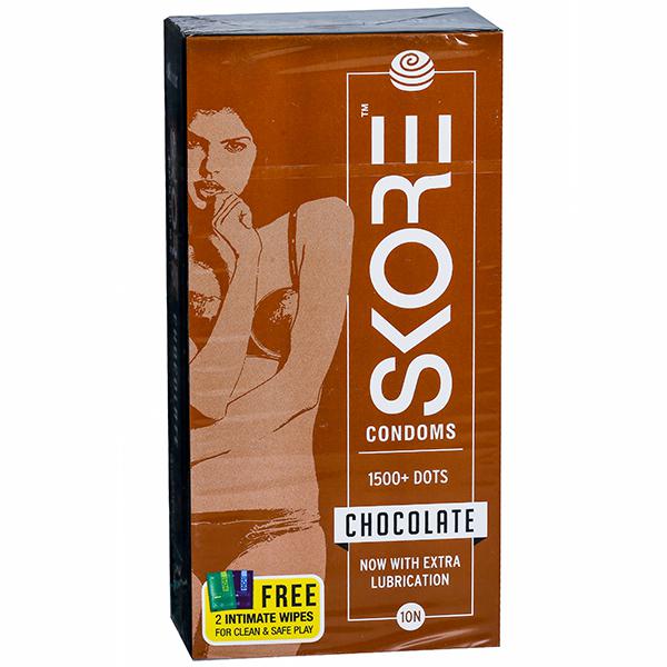 Buy Skore Condoms Chocolate Flavoured,Coloured & Dotted With Extra ...