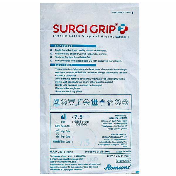 Buy Surgi Grip + Sterile Latex Surgical Gloves 7.5 Pack Of 2 Online at ...