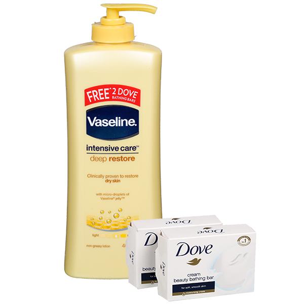 Buy Vaseline Intensive Care Deep Restore Lotion (Free 2 x 50 g Dove Bar) 400 ml Online at the ...