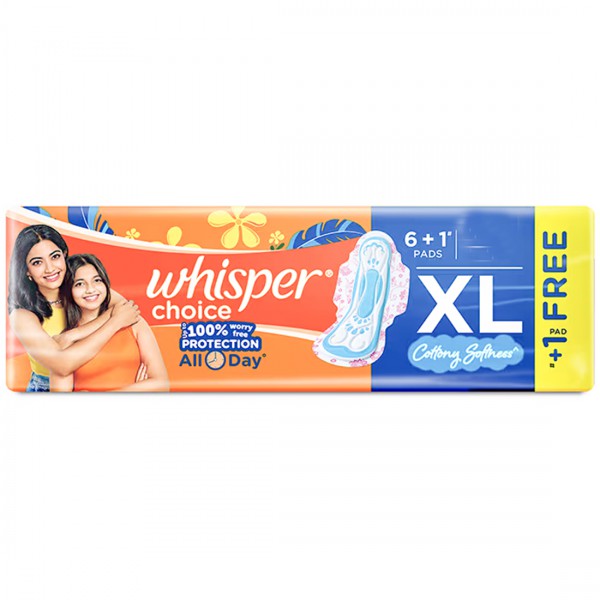 Buy Whisper Choice Cottony Softness XL Wings Sanitary Pads (Free 1 Pad ...