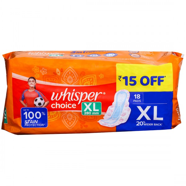 Buy Whisper Choice XL Wings Sanitary Pads (Rs 15 Off) Pack Of 18 Online ...