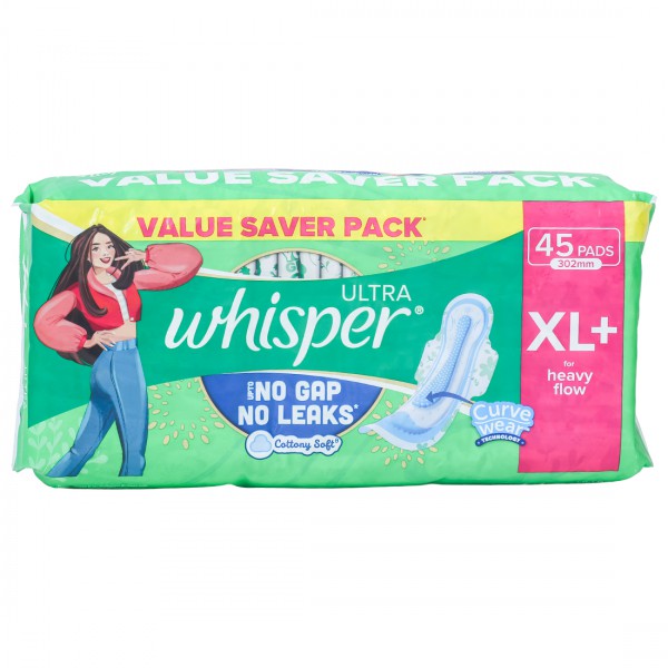 Buy Whisper Ultra Upto No Gap No Leaks Cottony Soft XL+ Wings Sanitary ...
